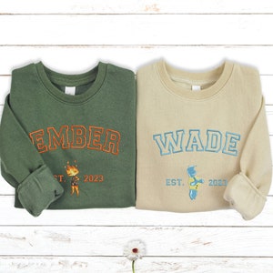 Elemental Ember Wade Sweatshirt, Embroidered Couple Crewneck, Cartoon Elemental Movie Sweat - Etsy