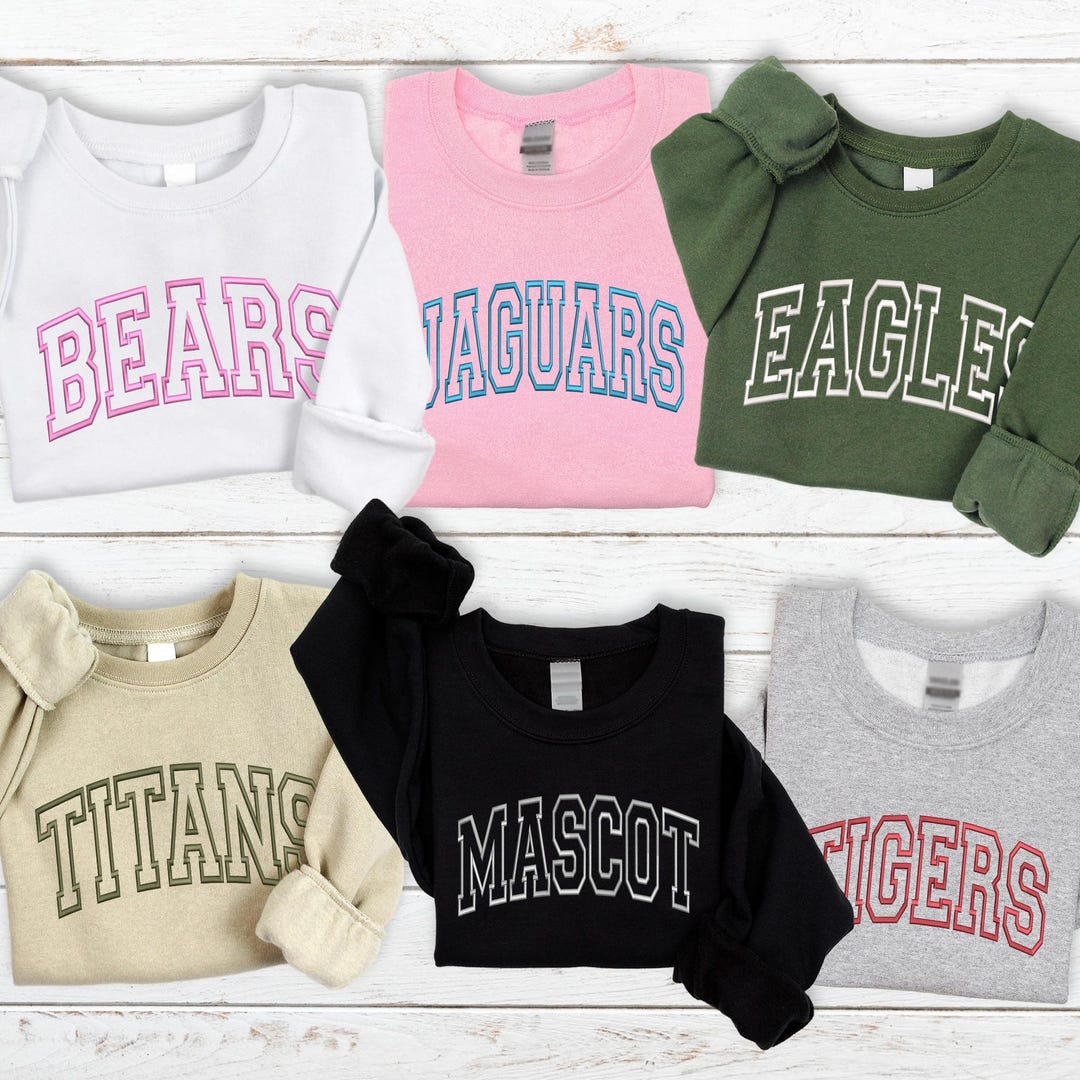 Custom School Mascot Embroidered Sweatshirt, Team Mascot Name Shirt ...