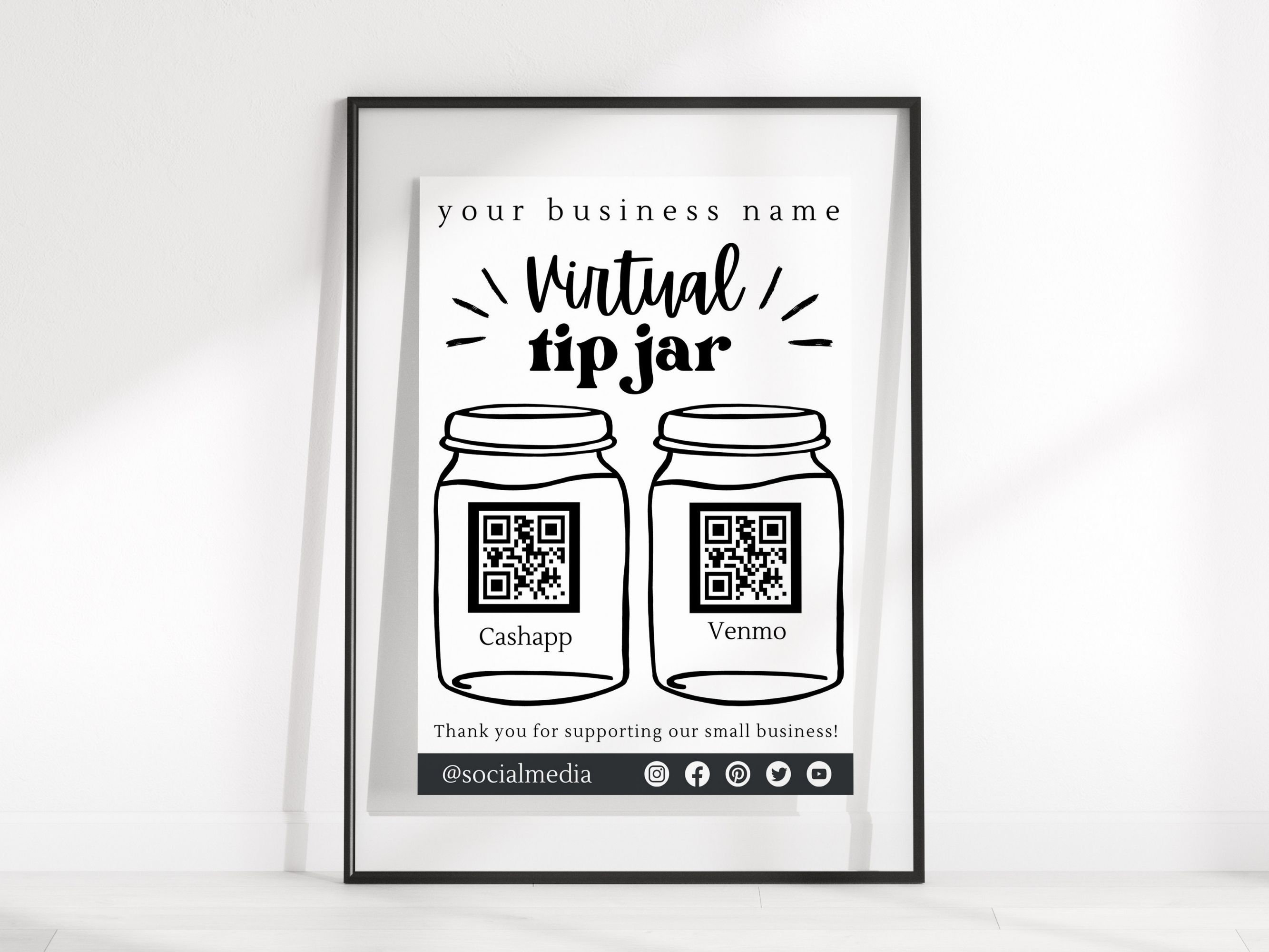 Tip Jar Qr Payment Sign, Printable Virtual Tip Jar Sign, Editable Scan ...