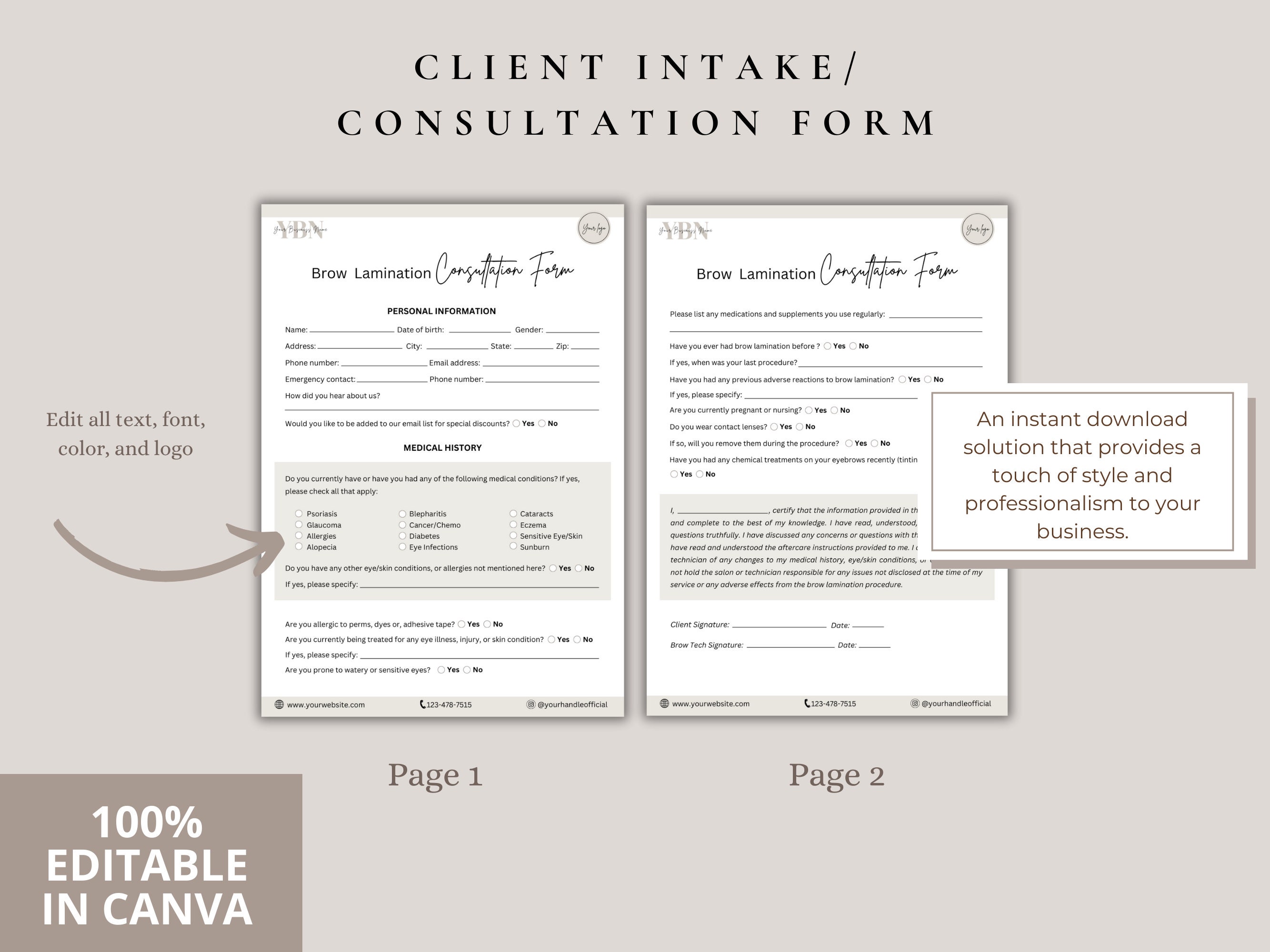 Brow Lamination Consent Form Brow Tech Template Brow Tech - Etsy