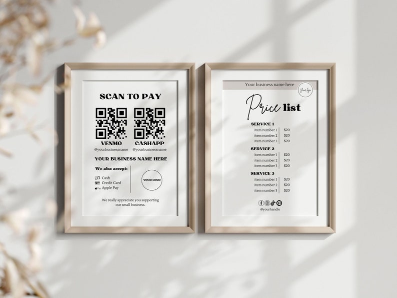 Business Sign Bundle, Scan to Pay, Qr Code Sign, Price List Template ...