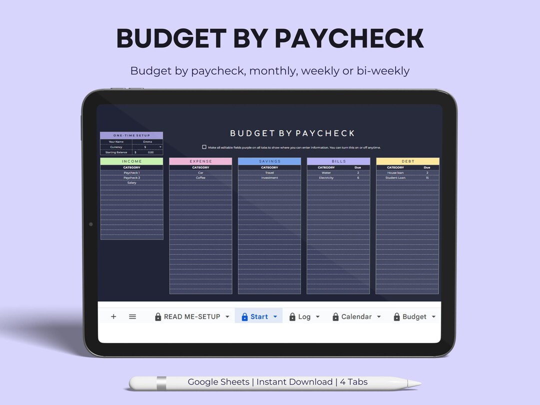 Paycheck Budget Spreadsheet Google Sheets Template for Monthly Weekly ...