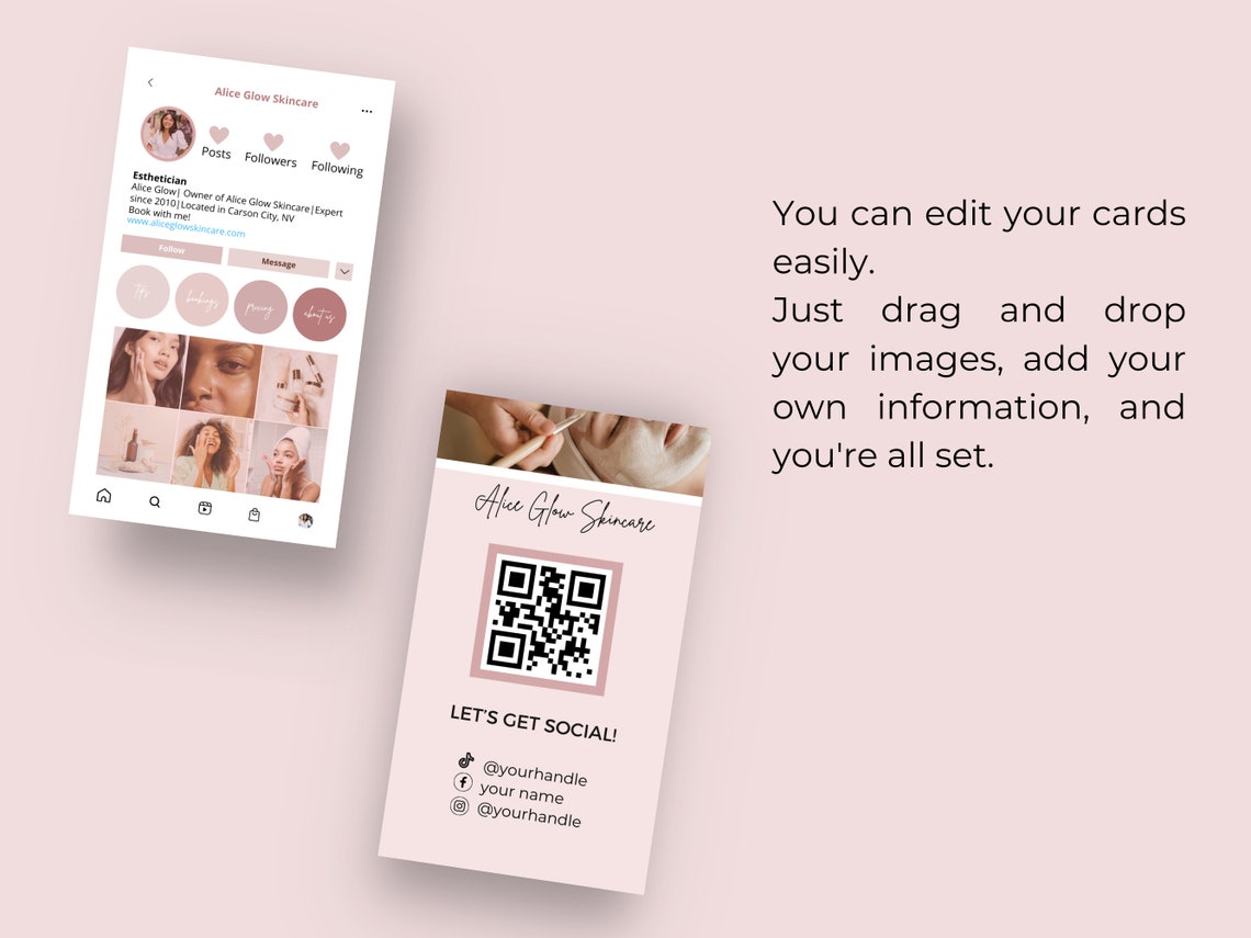 Instagram Business Cards, DIY Canva Digital Business Card, Esthetician ...