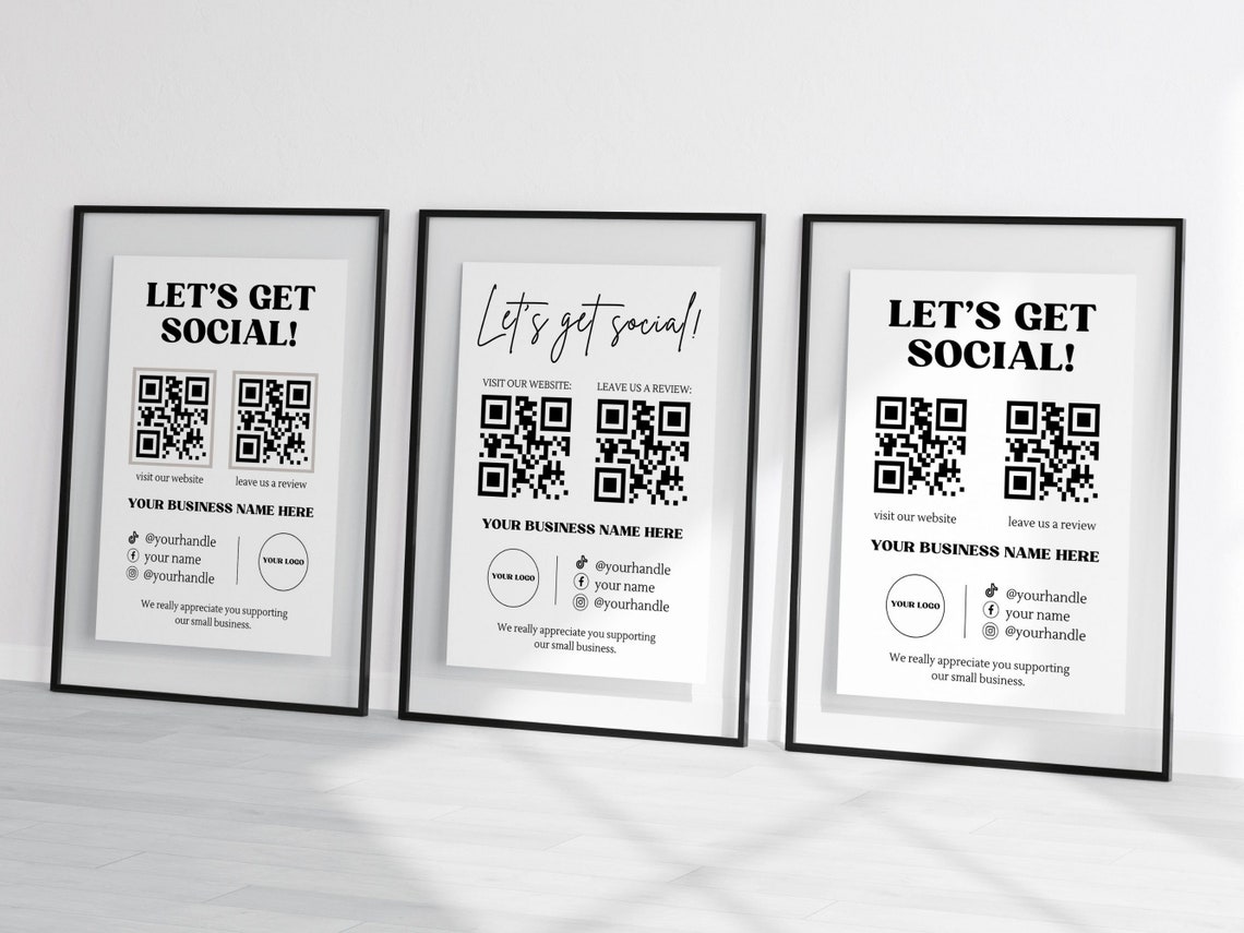 Business Sign Templates Bundle, Follow Us Sign, QR Code Sign, Lets Get ...