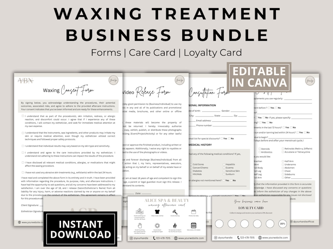 Waxing Consent Forms and Intake Form, Waxing Treatment Templates ...