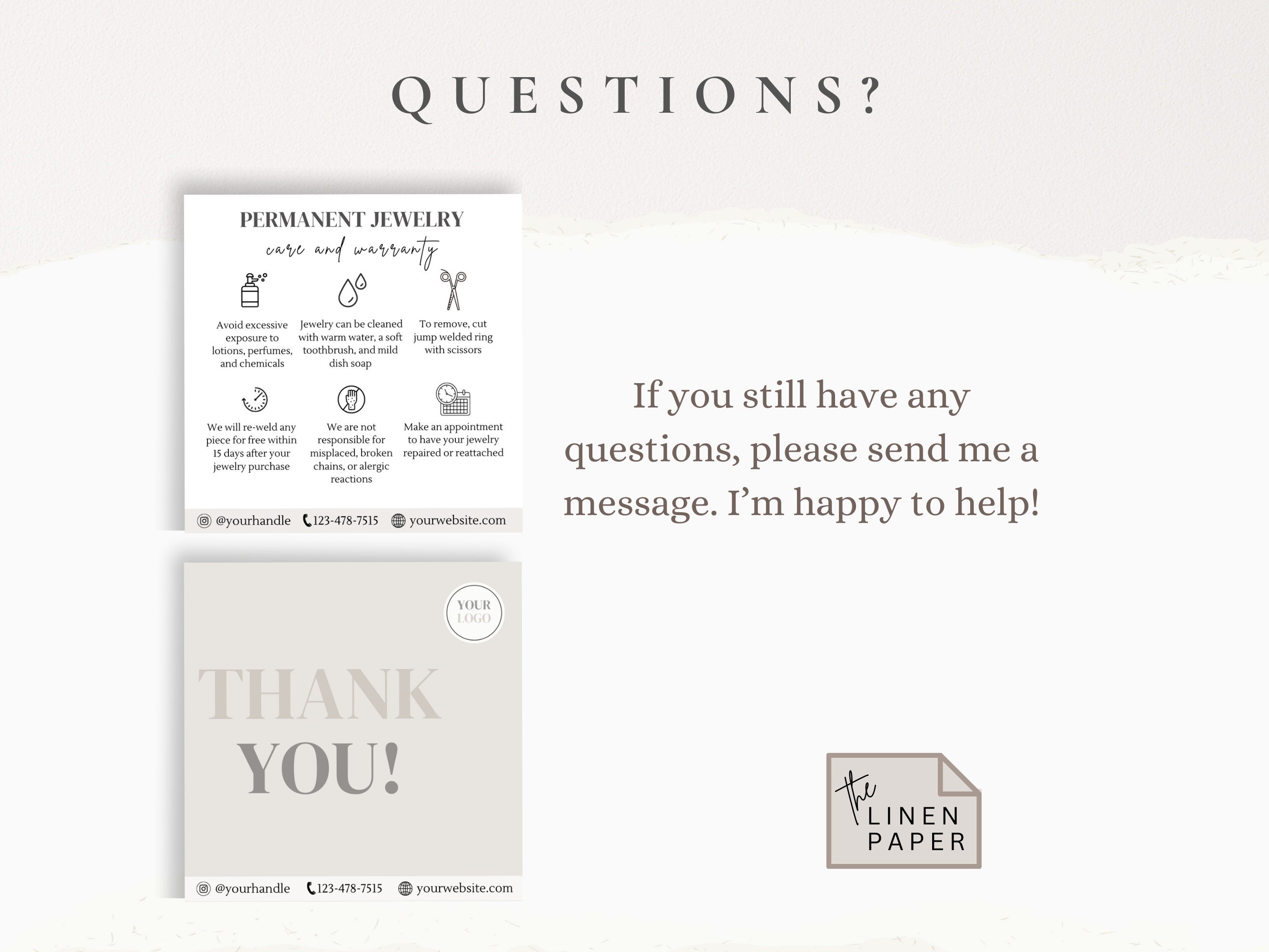 Permanent Jewelry Care Card, Permanent Jewelry Aftercare Card ...