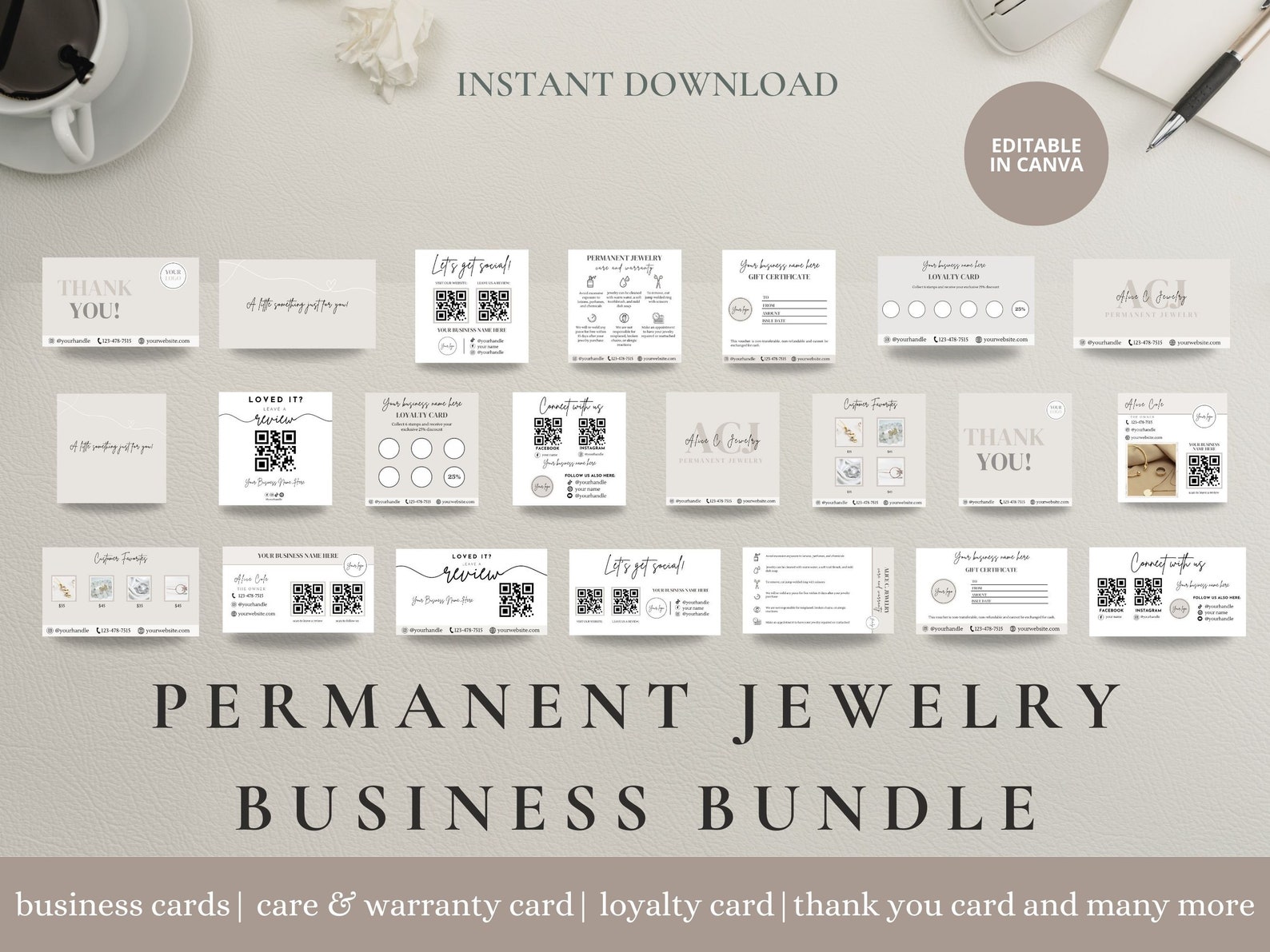 Permanent Jewelry Business Bundle, Permanent Jewelry Care Card ...