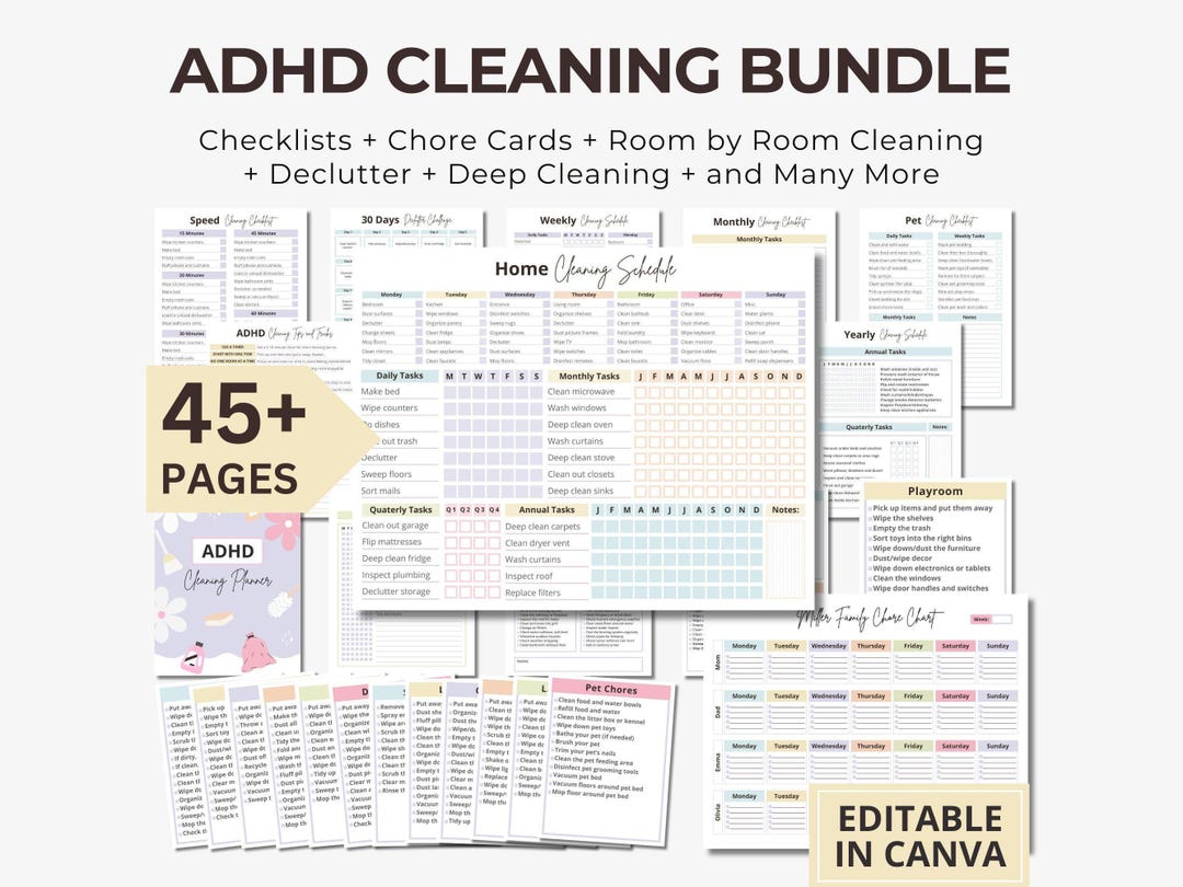 Cleaning Scheduletemplate, ADHD Cleaning Bundle, ADHD Chore Chart, ADHD ...