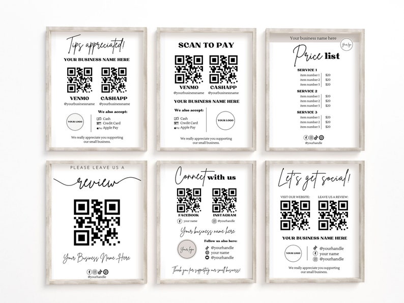 Business Sign Templates Bundle, Scan to Pay, Social Media Sign ...