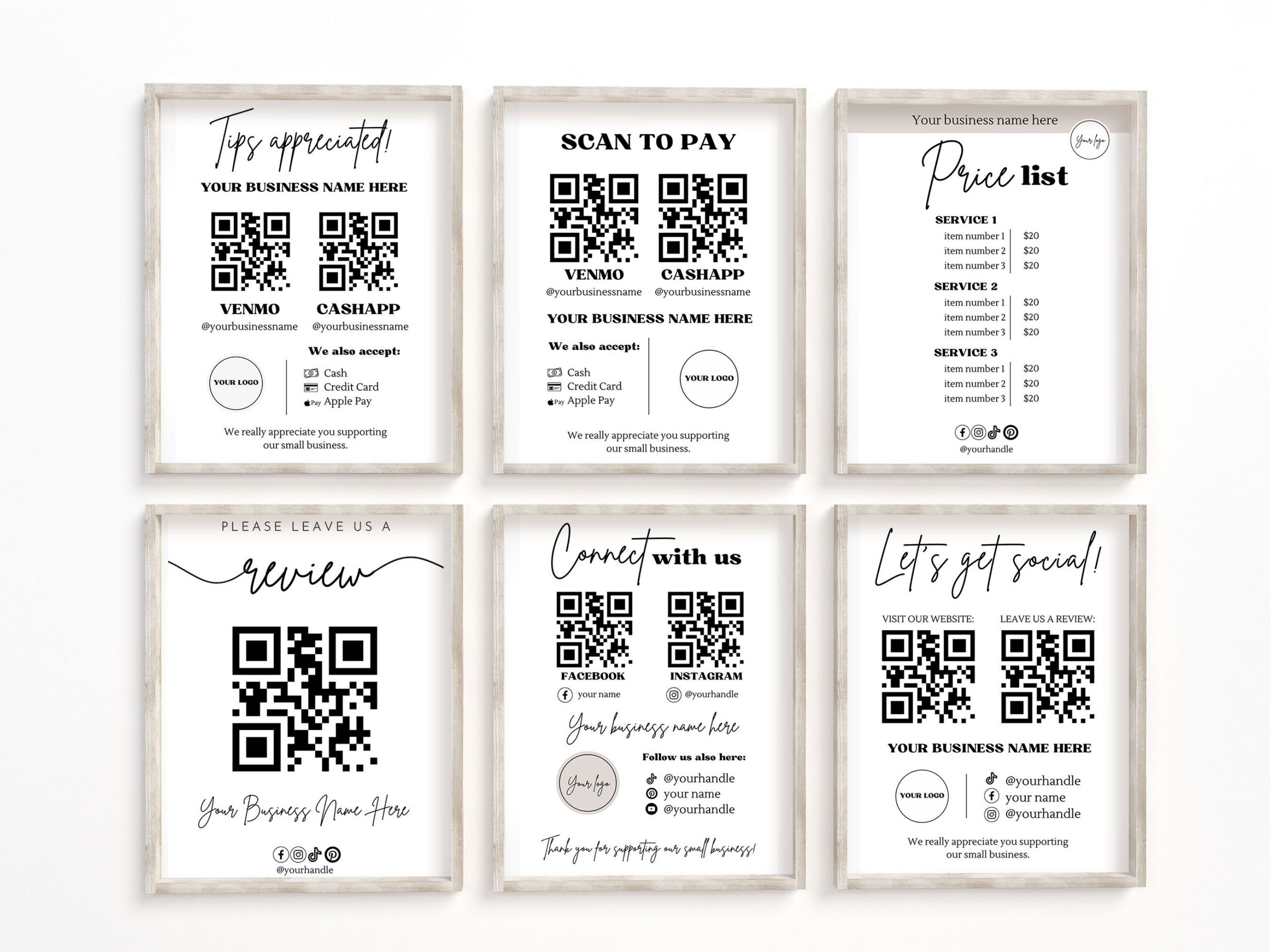 Business Sign Templates Bundle, Scan to Pay, Social Media Sign ...