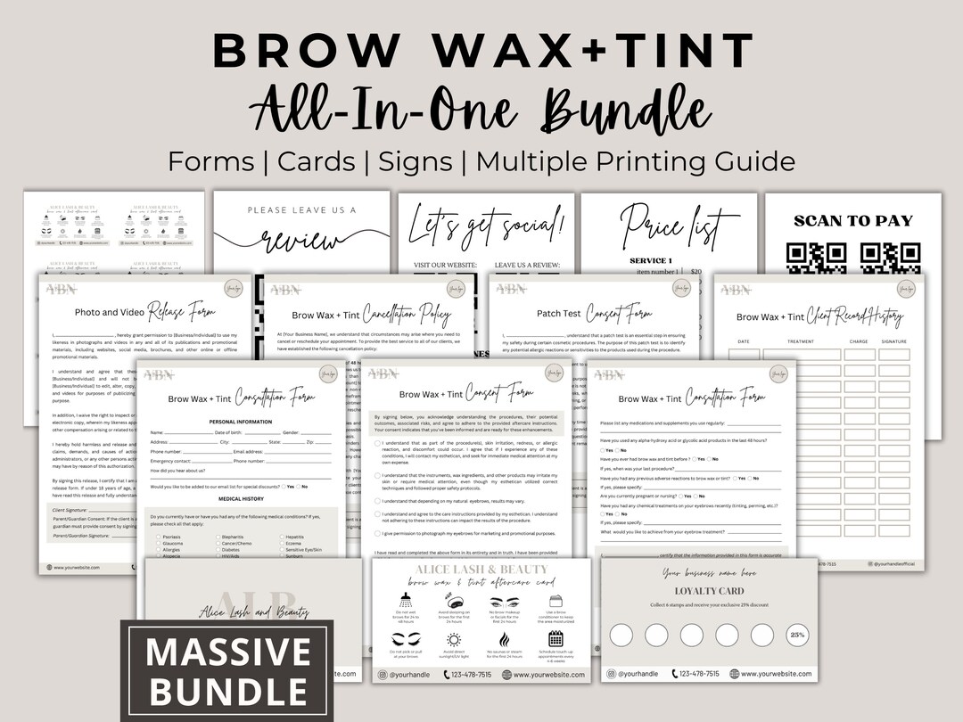Brow Wax Client Forms, Brow Wax & Tint Client Forms Bundle, Waxing ...