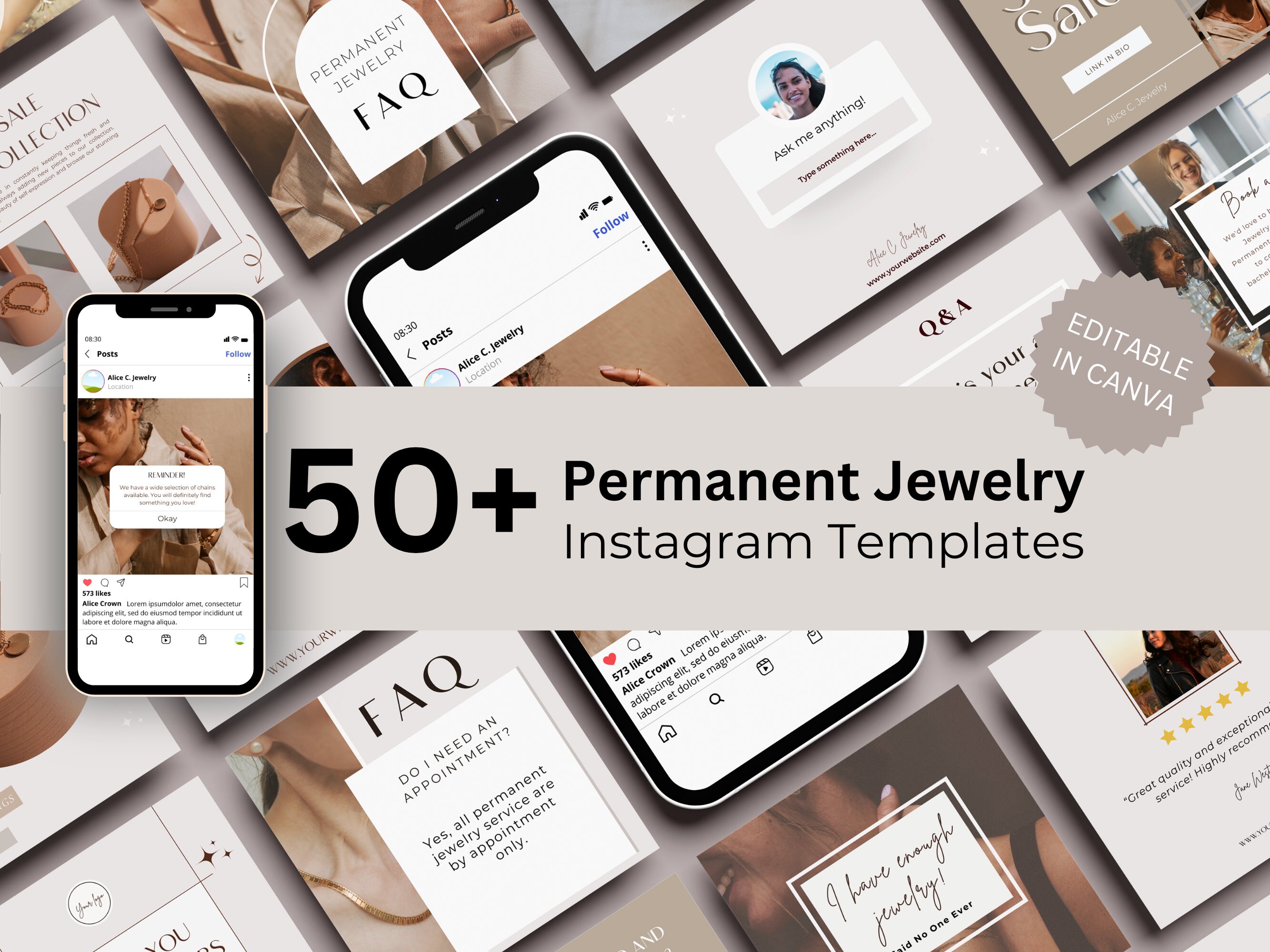 Editable Permanent Jewelry Social Media Templates, Permanent Jewelry ...