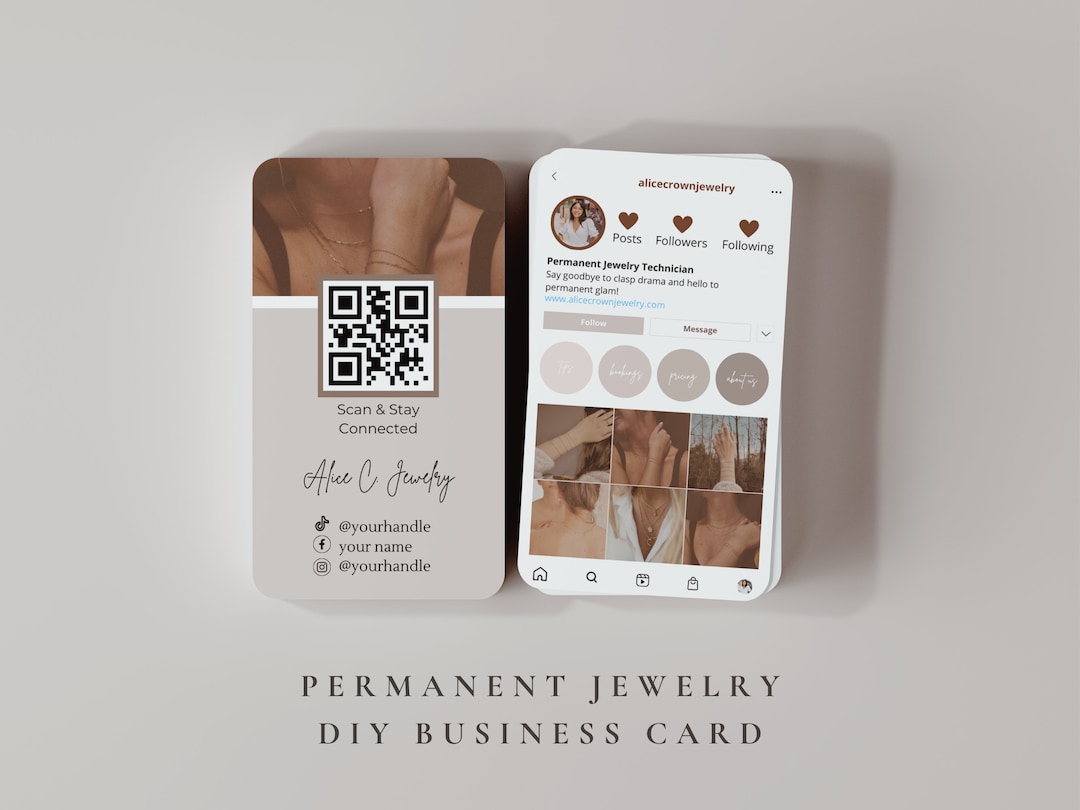 Instagram Business Card Template, Editable Permanent Jewelry Templates ...