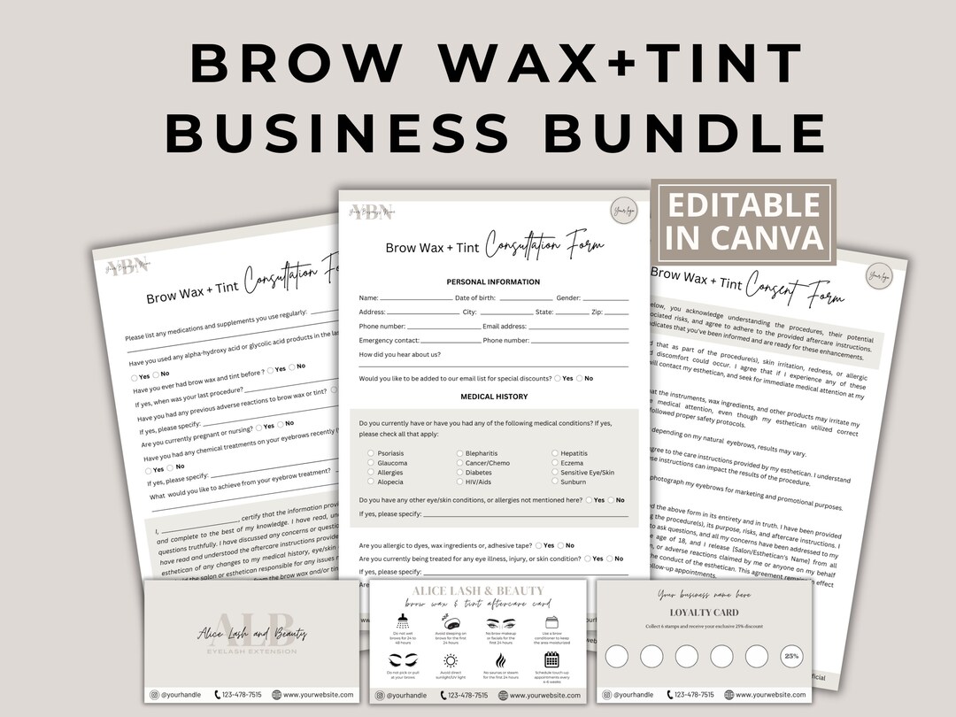 Brow Wax and Tint Business Forms Bundle, Editable Templates (canva) - Etsy