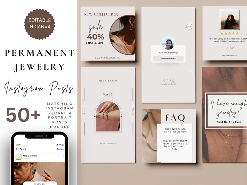Editable Permanent Jewelry Social Media Templates, Permanent Jewelry ...