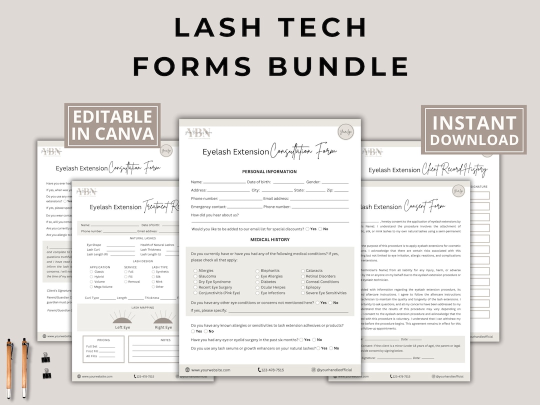 Eyelash Extension Forms Bundle, Editable Lash Consent Templates, Lash ...