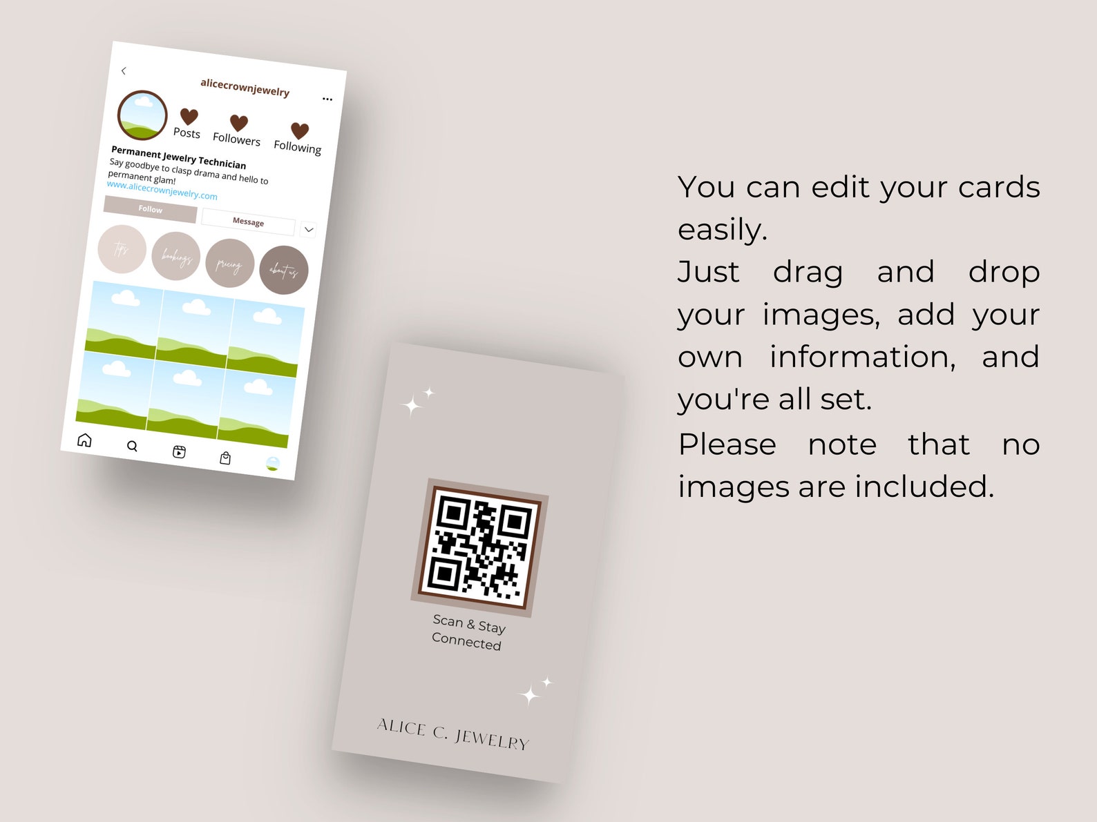 Permanent Jewelry Instagram Business Card, Editable Permanent Jewelry ...