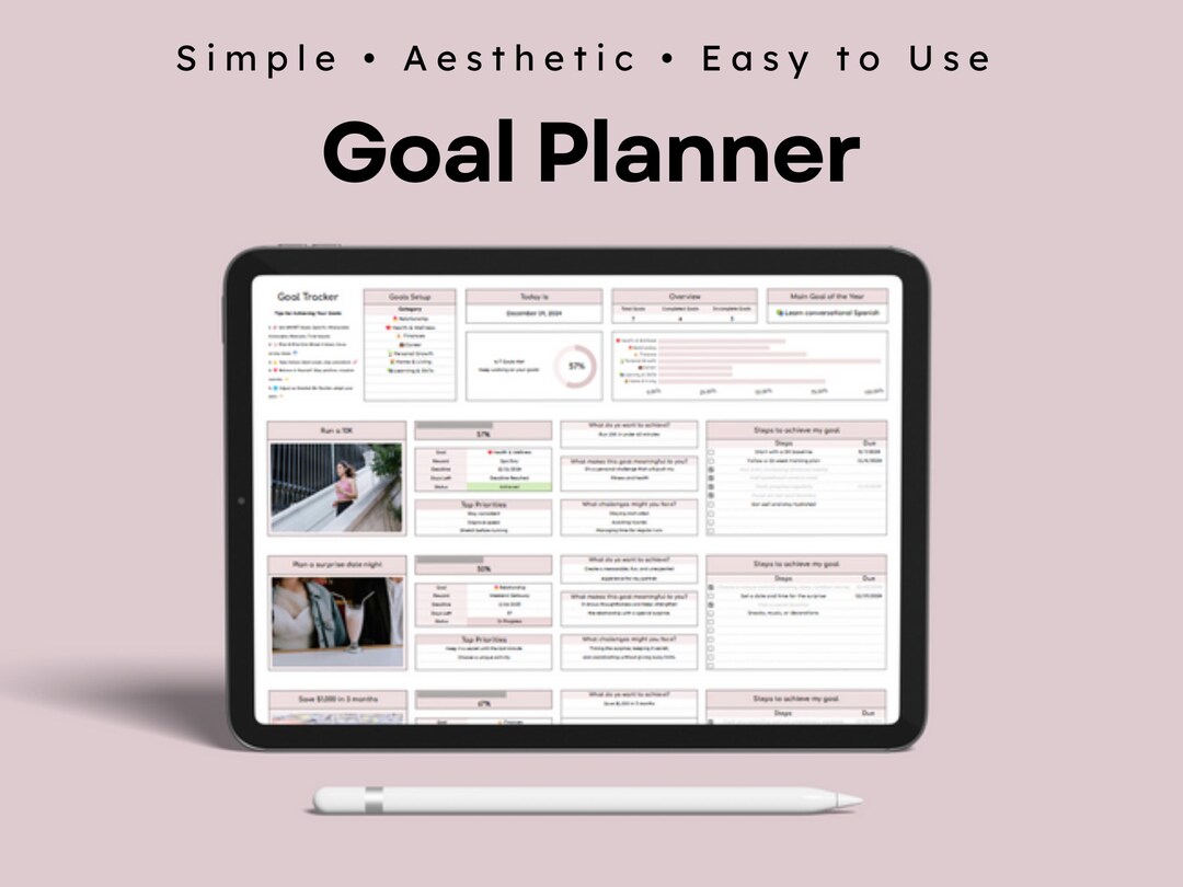 Goal Tracker Google Sheets, Goal Planner 2025, Yearly Goal Planner Task ...