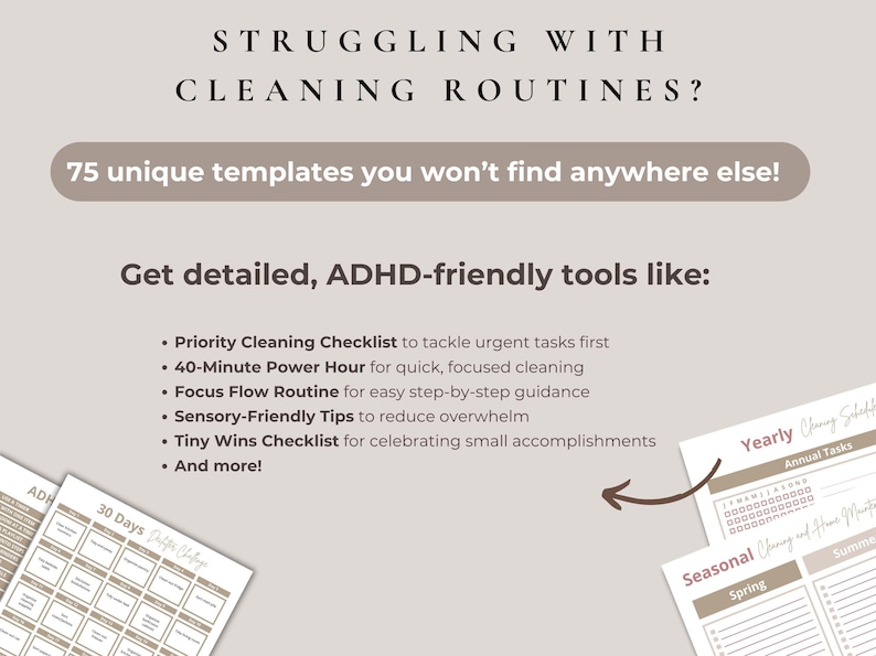 ADHD Cleaning Checklist Bundle, Editable Home Chore Charts (canva ...