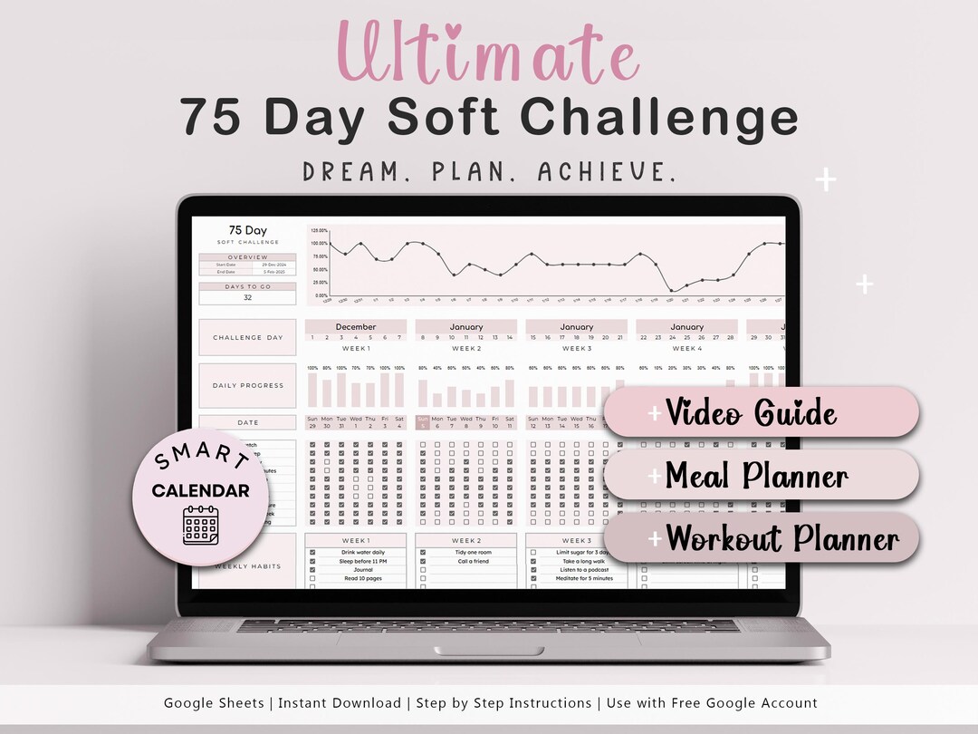 75 Day Challenge Tracker Google Sheets 75 Soft Spreadsheet Habit ...