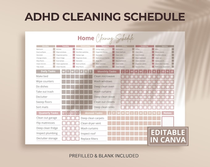 ADHD Chore Chart Adult Chore Chart for Adults Cleaning Checklist ...