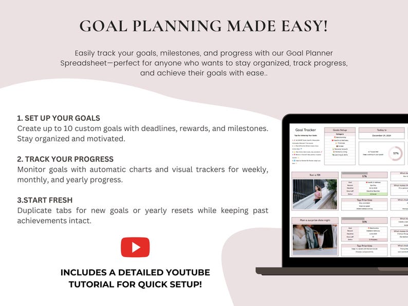Goal Planner Google Sheets Template: Simple Goal Tracker (digital ...
