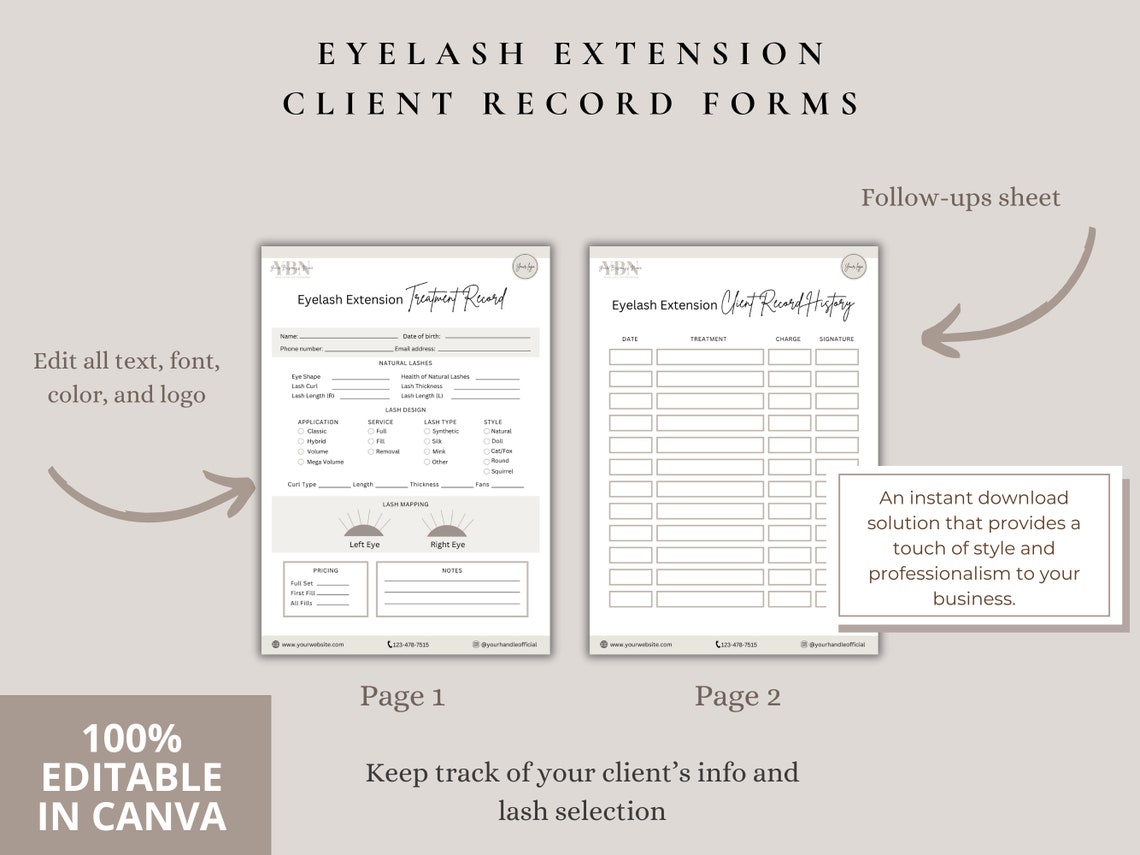 Lash Client Record Form, Eyelash Extension Consultation (canva Template ...