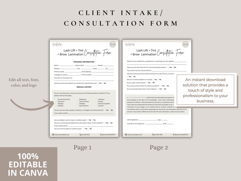 Lash Lift and Tint Consent Form Brow Lamination Form Brow - Etsy Canada