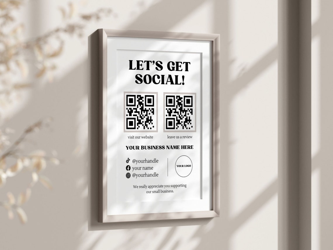 Editable Social Media Sign QR Code Sign Lets Get Social - Etsy