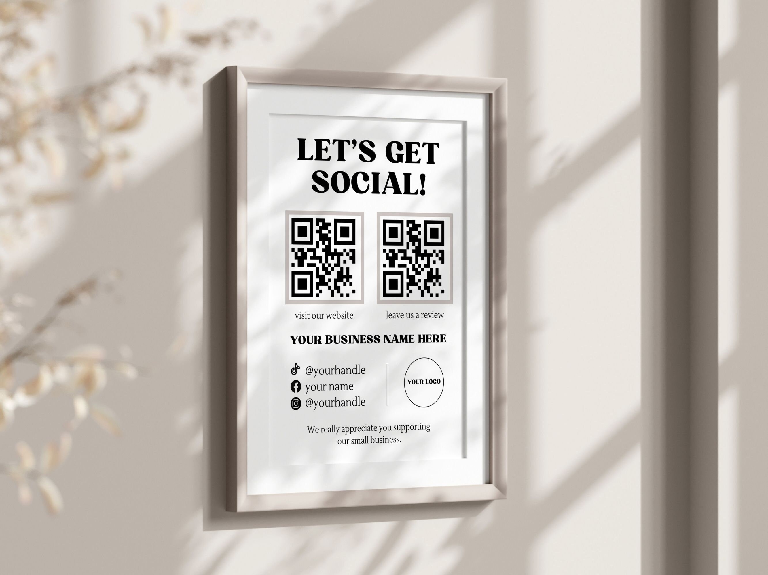 Social Media Sign Template, QR Code Sign, Follow Us Sign for Business ...