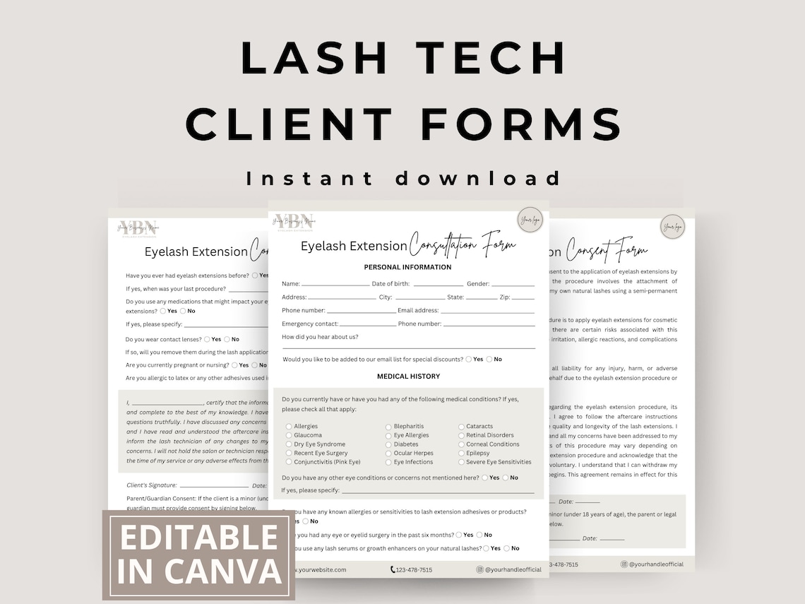 Lash Consent Form, Lash Client Intake, Eyelash Extension Forms ...