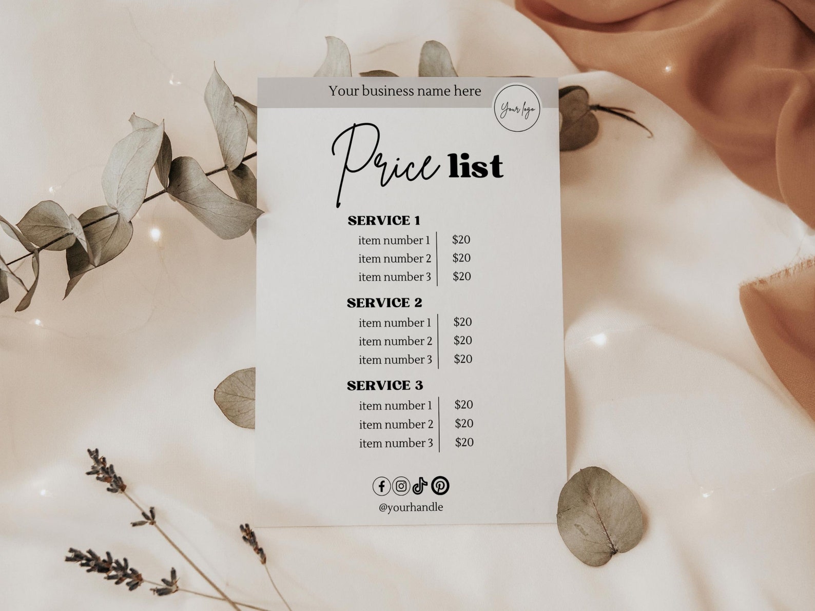 Price List Template, Editable Price List Sign, Beauty Salon Hair Spa ...