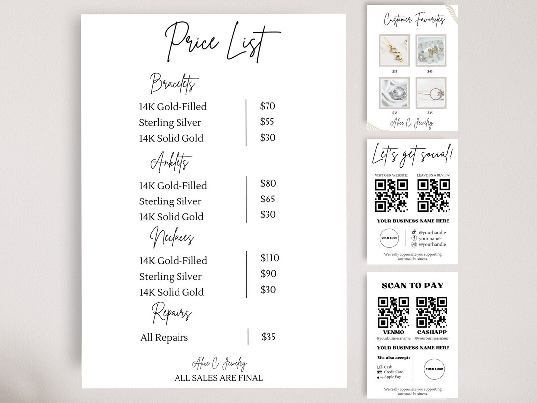 Permanent Jewelry Sign Bundle, Permanent Jewelry Price List Sign ...