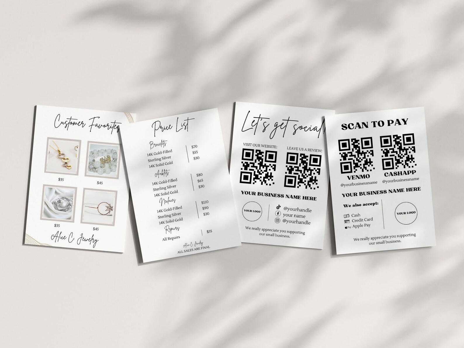 Permanent Jewelry Sign Bundle, Permanent Jewelry Price List Sign ...