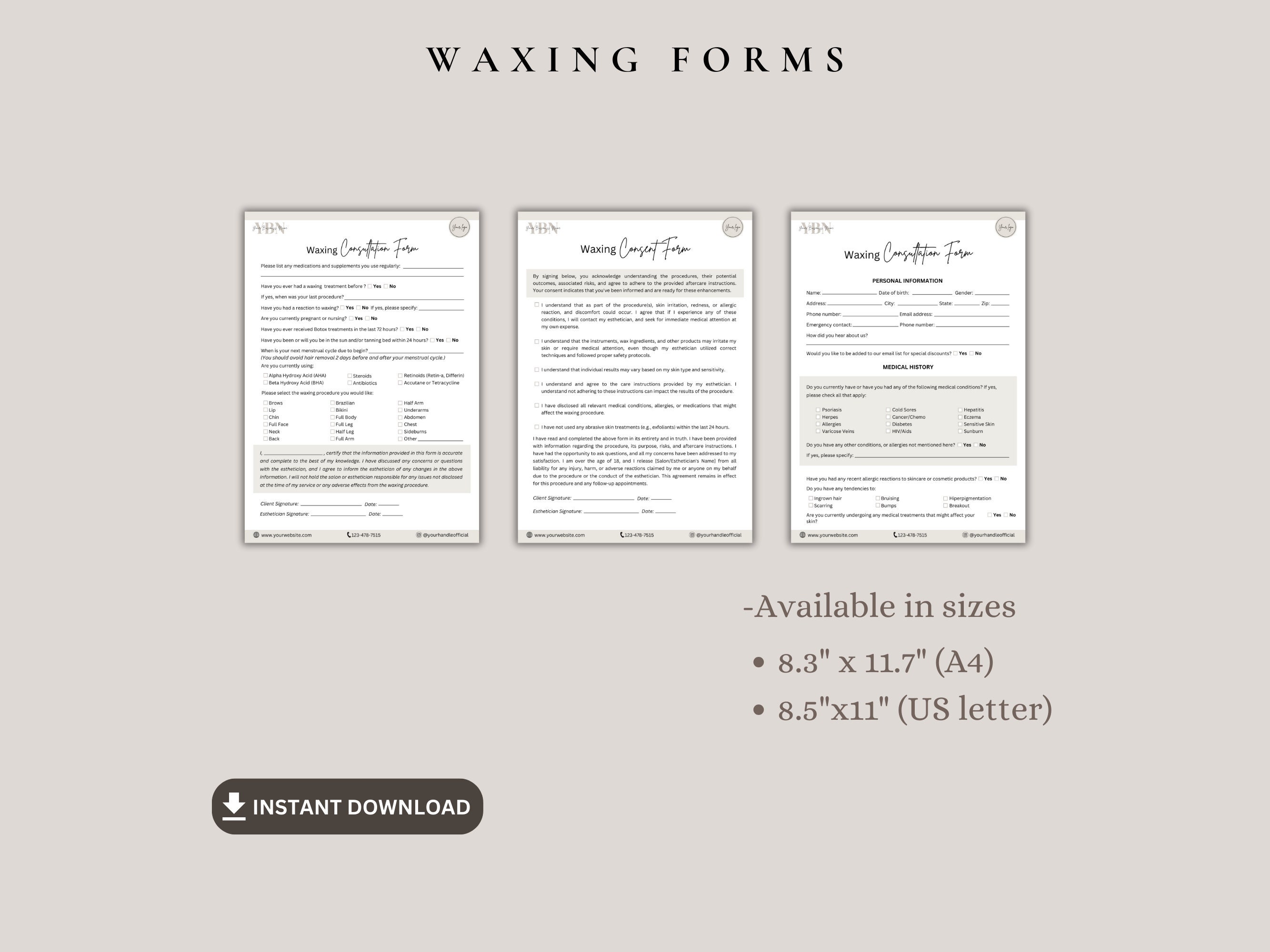 Waxing Consent Forms, Waxing Treatment Templates Bundle, Skincare Form ...