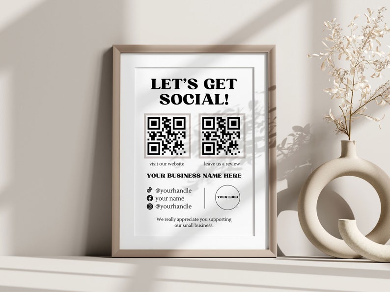 Social Media Sign Template, QR Code Sign, Follow Us Sign for Business ...