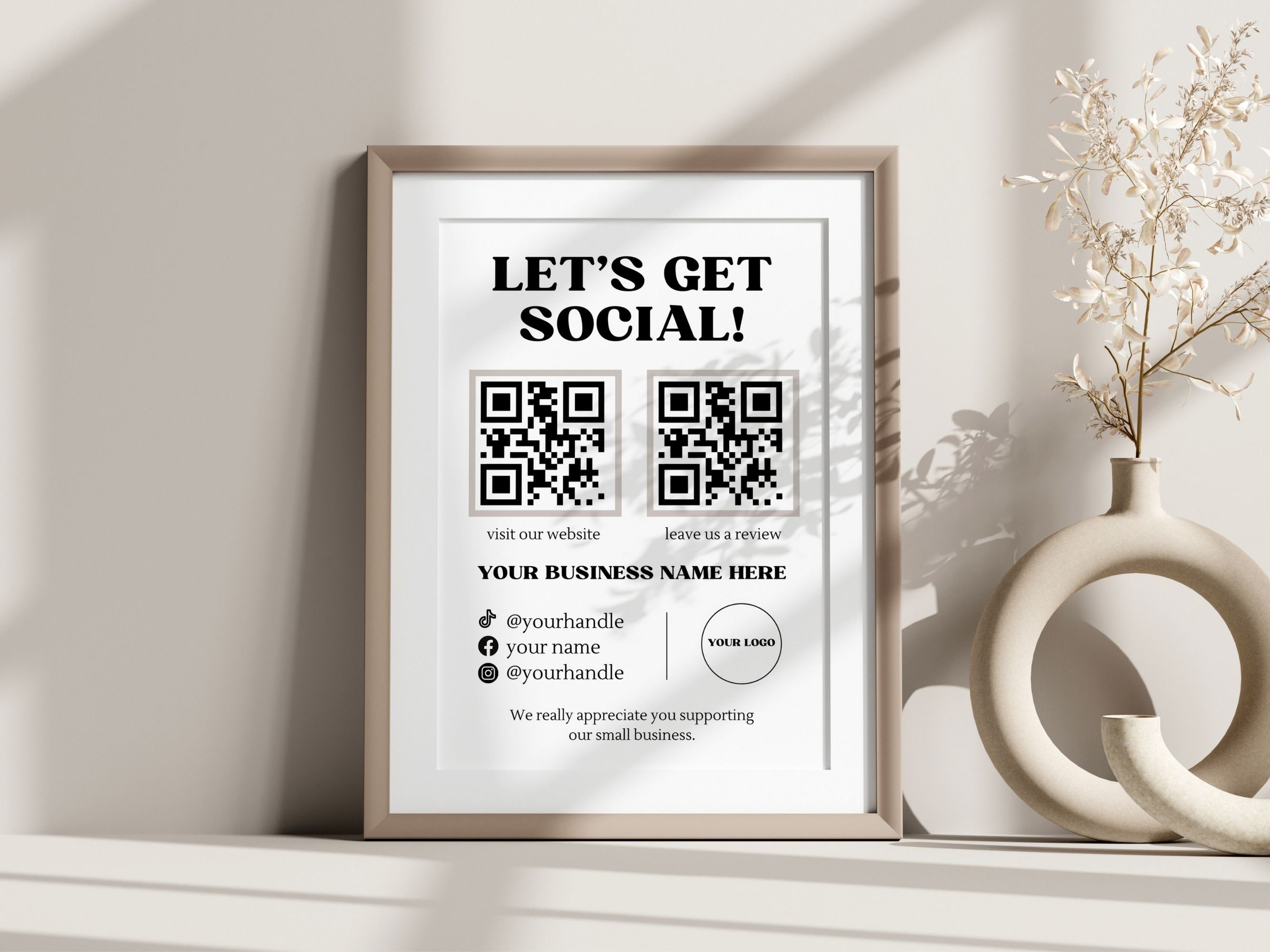 Social Media Sign Template, QR Code Sign, Follow Us Sign for Business ...