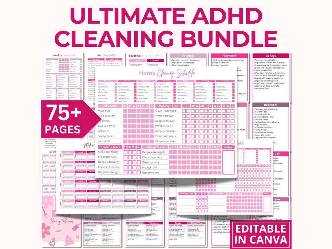 ADHD Cleaning Checklist Bundle, Editable Planner (digital Download) - Etsy