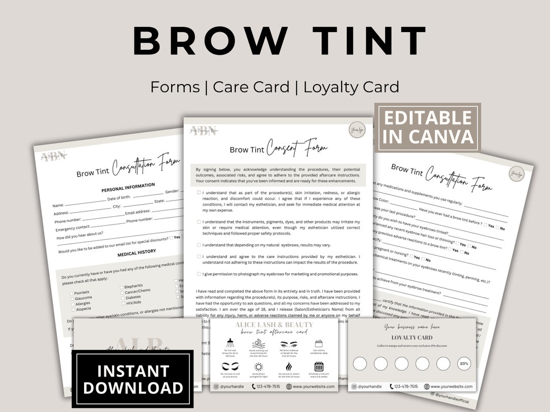 Brow Tint Consent Form, Brow Tint Forms, Brow Tint Business Kit, Brow ...