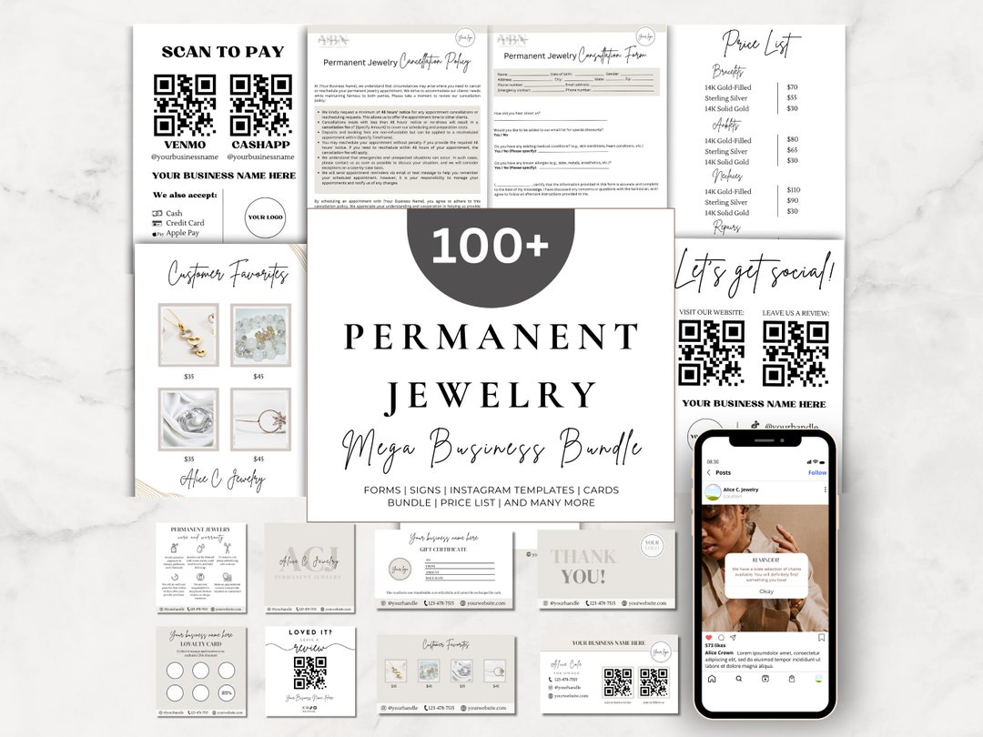 Permanent Jewelry Business Bundle, Permanent Jewelry Care Card ...