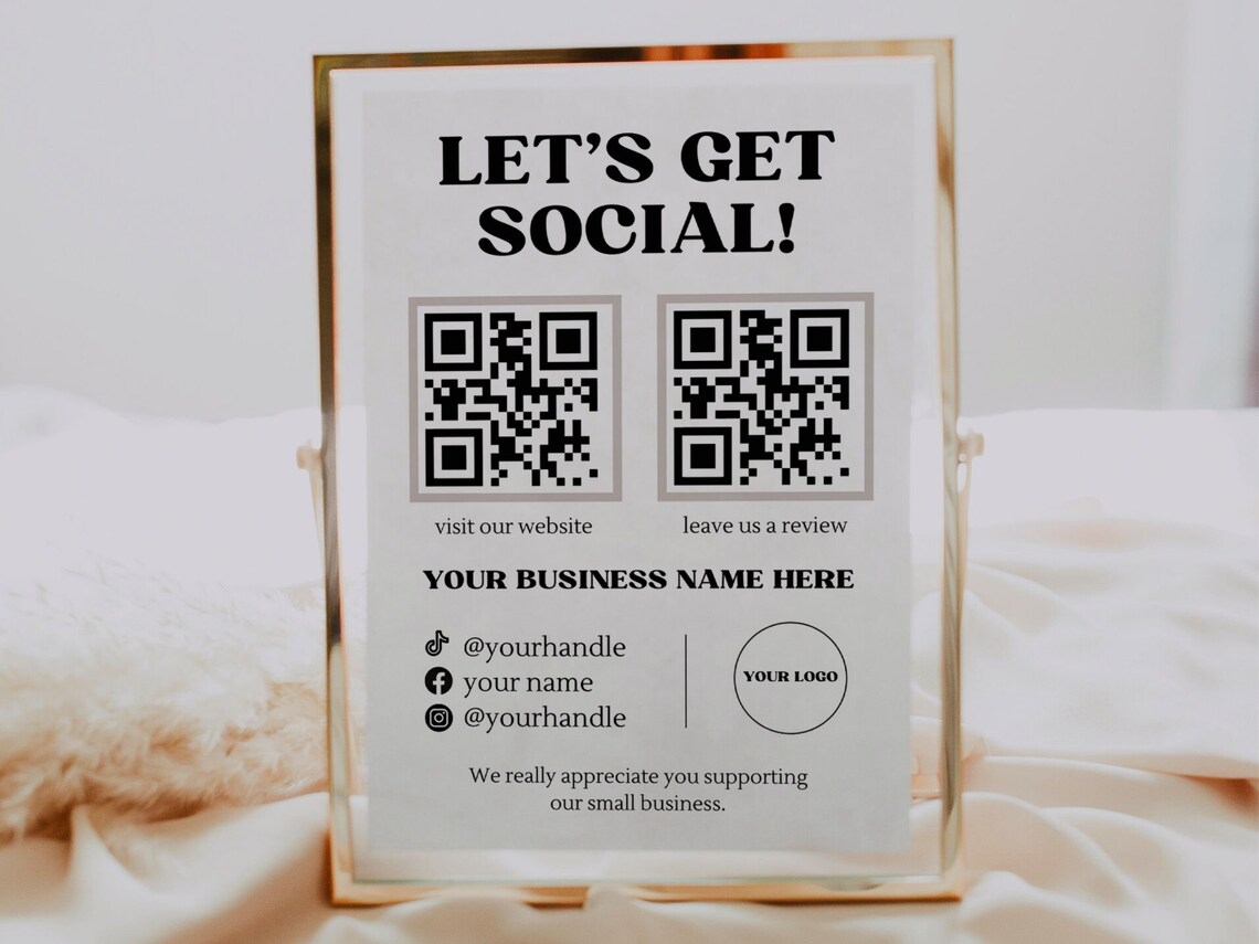 Editable Social Media Sign QR Code Sign Lets Get Social - Etsy