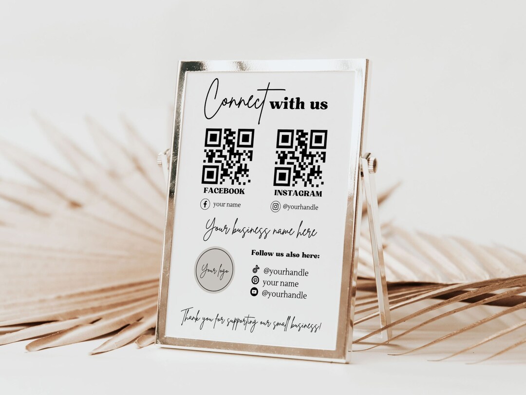 Social Media Sign Template, Lets Connect Sign, Editable Qr Code Sign ...