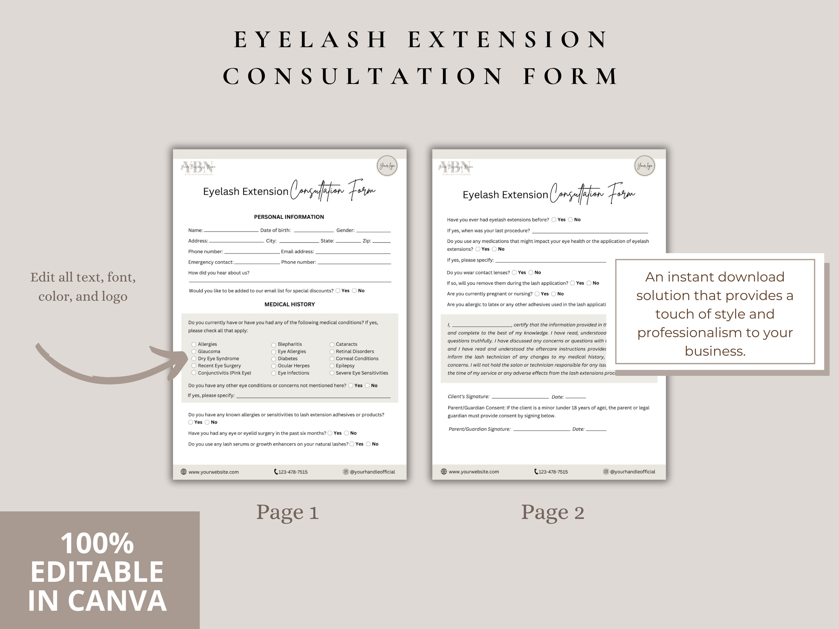 Lash Consent Form, Lash Client Intake, Eyelash Extension Forms ...