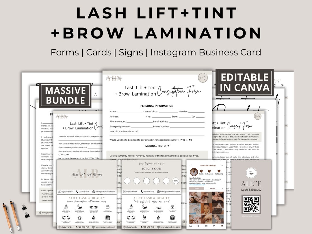 Brow Lamination Form, Lash Lift and Tint Consent, Eyebrow Client Intake ...