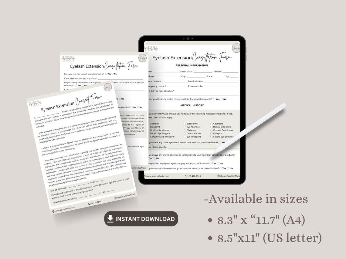 Lash Consent Form, Lash Client Intake, Eyelash Extension Forms ...