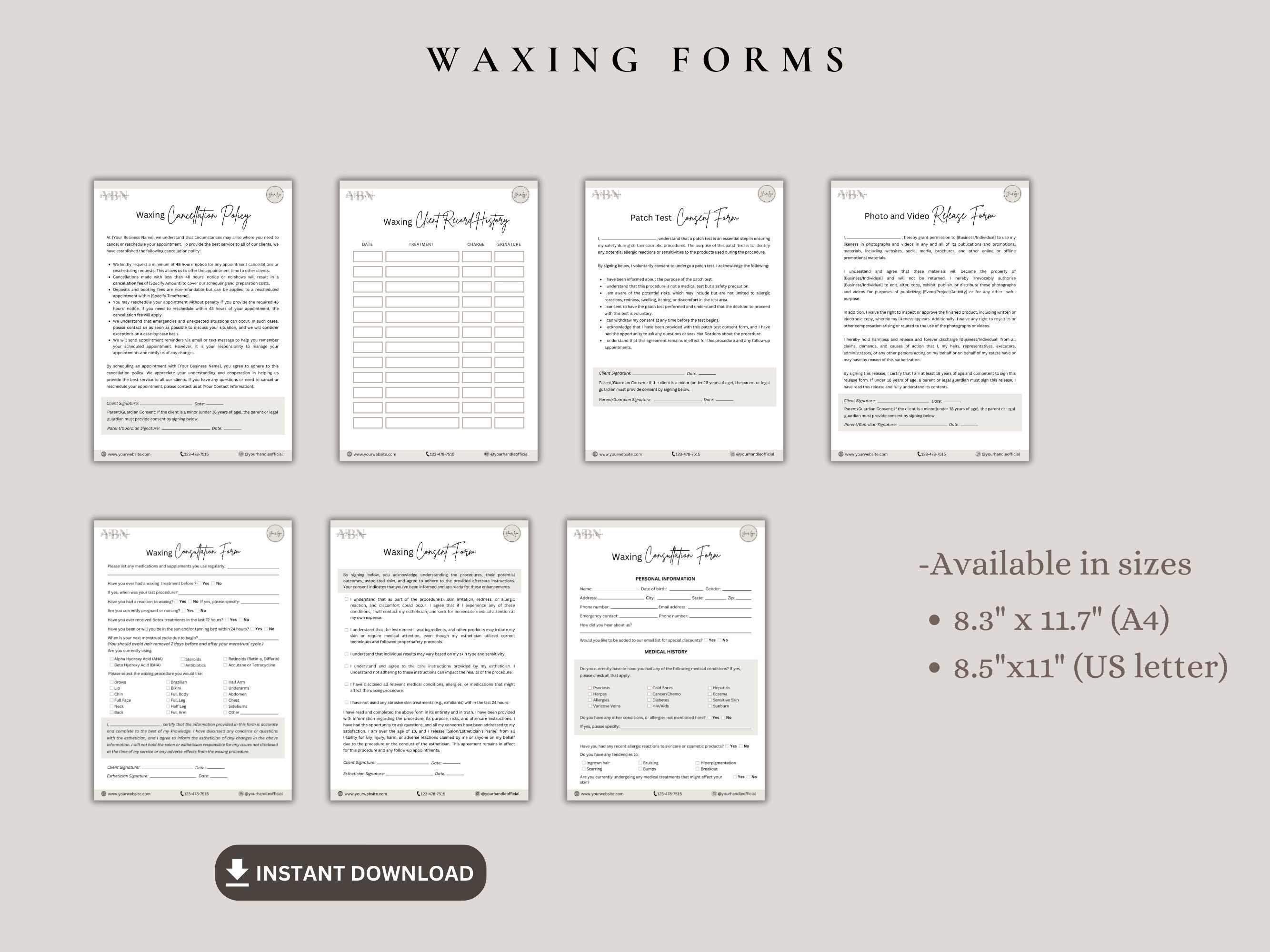 Waxing Consent Form Skincare Form Waxing Intake Form Waxing - Etsy