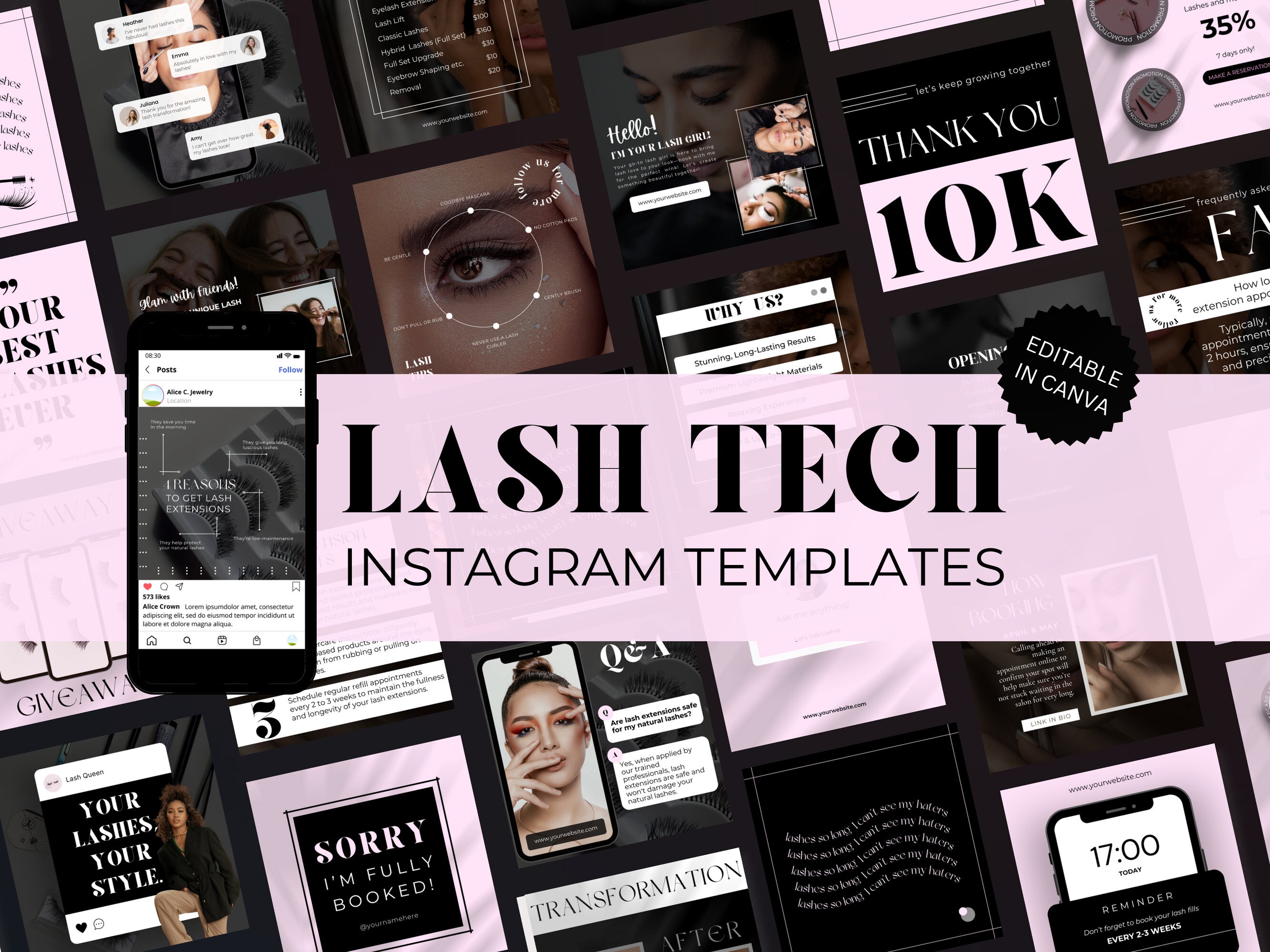 Lash Tech Instagram Template, 30 Pink Lash Tech Instagram Post ...