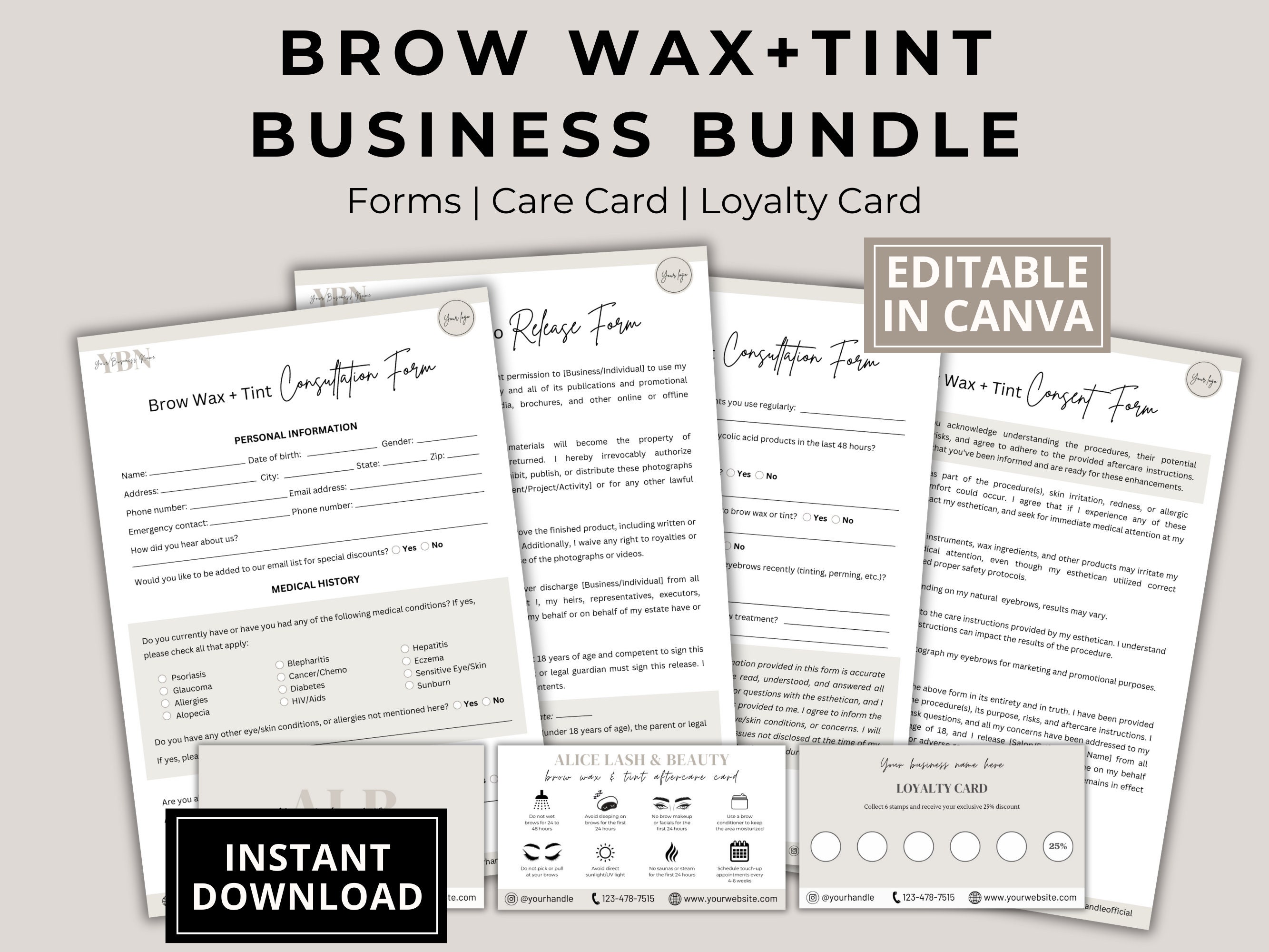 Brow Wax and Tint Forms Bundle, Esthetician Client Forms (canva ...
