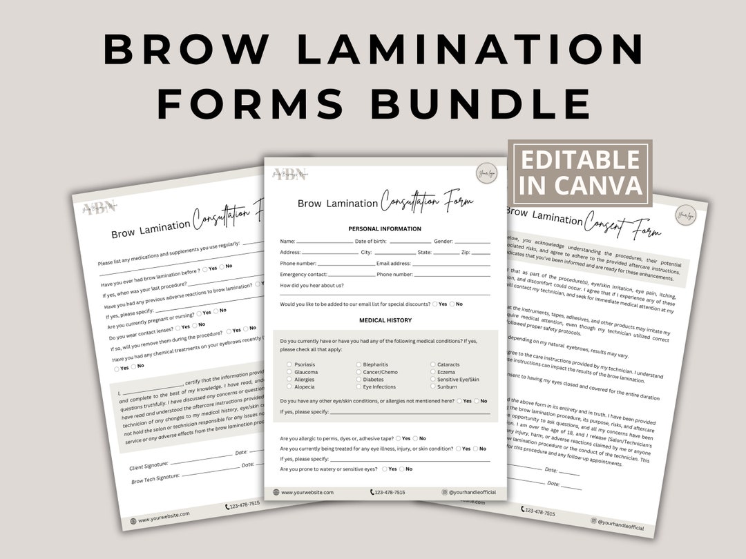 Brow Lamination Forms Bundle, Brow Tech Template, Lamination Consent ...
