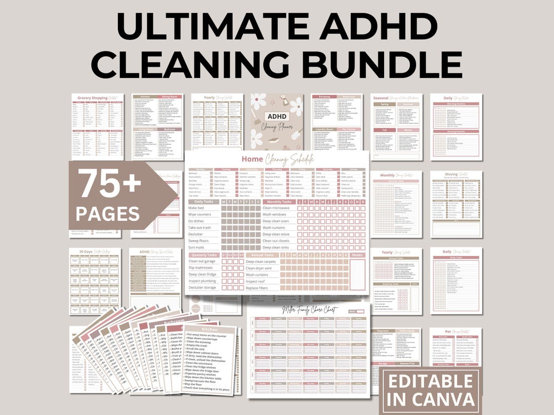 ADHD Cleaning Checklist Bundle, Cleaning Schedule, ADHD Chore Chart ...